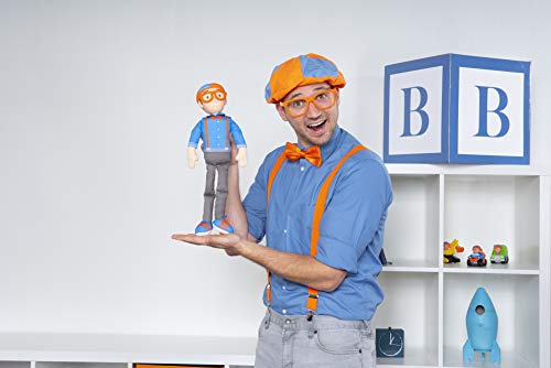 Blippi Bendable Plush Doll, 16” Tall Featuring SFX - Squeeze The Belly to Hear Classic catchphrases - Fun, Educational Toys for Babies, Toddlers, and Young Kids