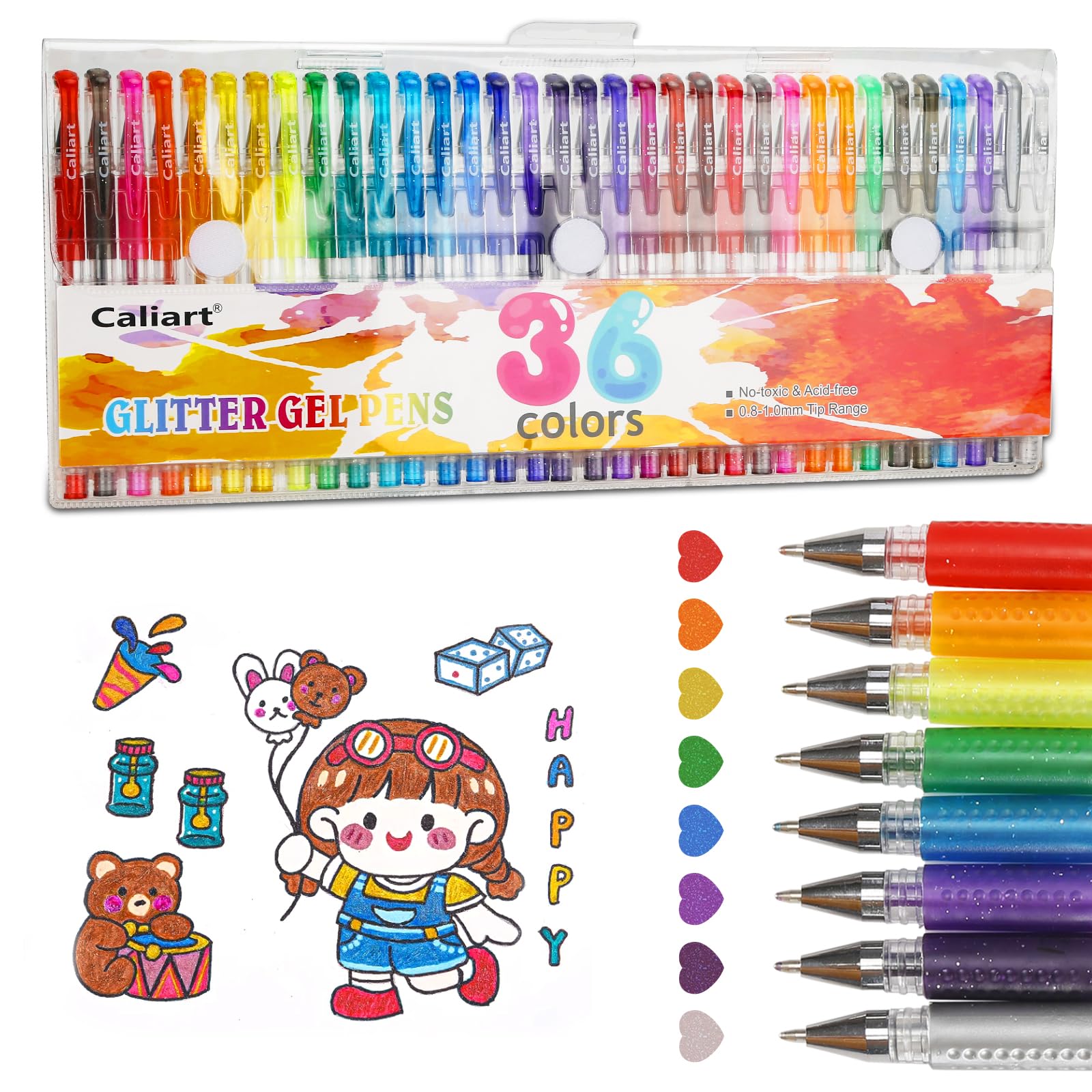 36 Color Glitter Gel Pens, 40% More Ink Colored Gel Markers Fine Point Pens, Aesthetic Cute Preppy Stuff School Supplies, Mothers Day Gift for Mom Kids Artist Adult Coloring Books Cards Craft Drawing