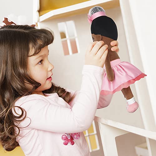 Maxshop Plush Dolls 17'' First Baby Doll for Kids Super Soft Plush Toy (Pink Dress Princess Black Doll)