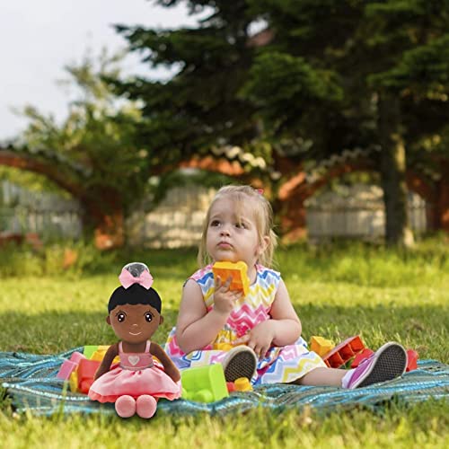 Maxshop Plush Dolls 17'' First Baby Doll for Kids Super Soft Plush Toy (Pink Dress Princess Black Doll)