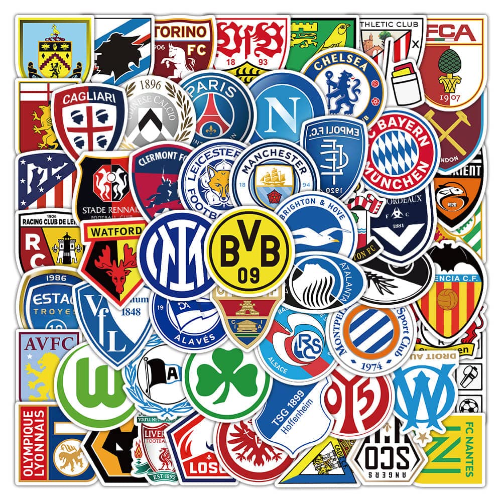 Football Team Club Stickers |100Pcs Soccer Fans Logo Sport Stickers Waterproof Vinyl Sports Decal for Water Bottle, Laptop, Phone Cases, Vinyl Waterproof Stickers, Decal Softball Gifts for Girls