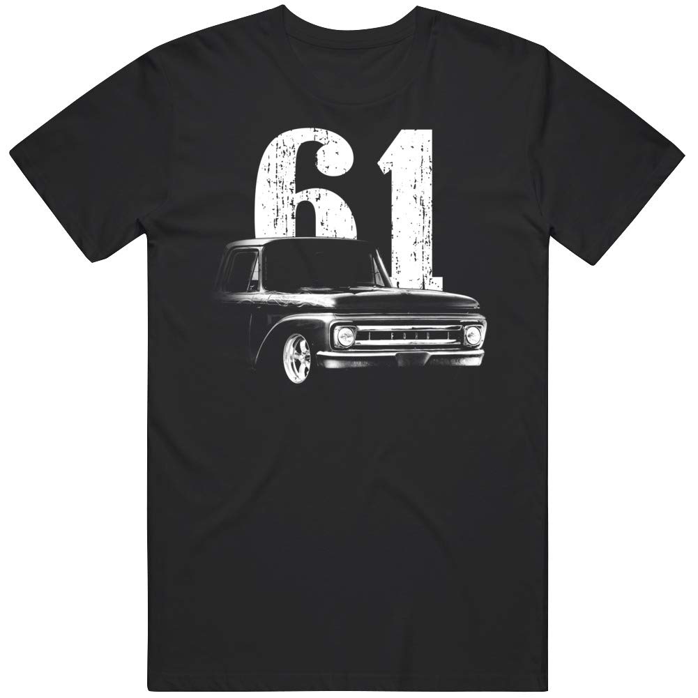PurpleMonkeyTees 1961 F100 Pickup Truck Front Side View with Year T Shirt XL Black