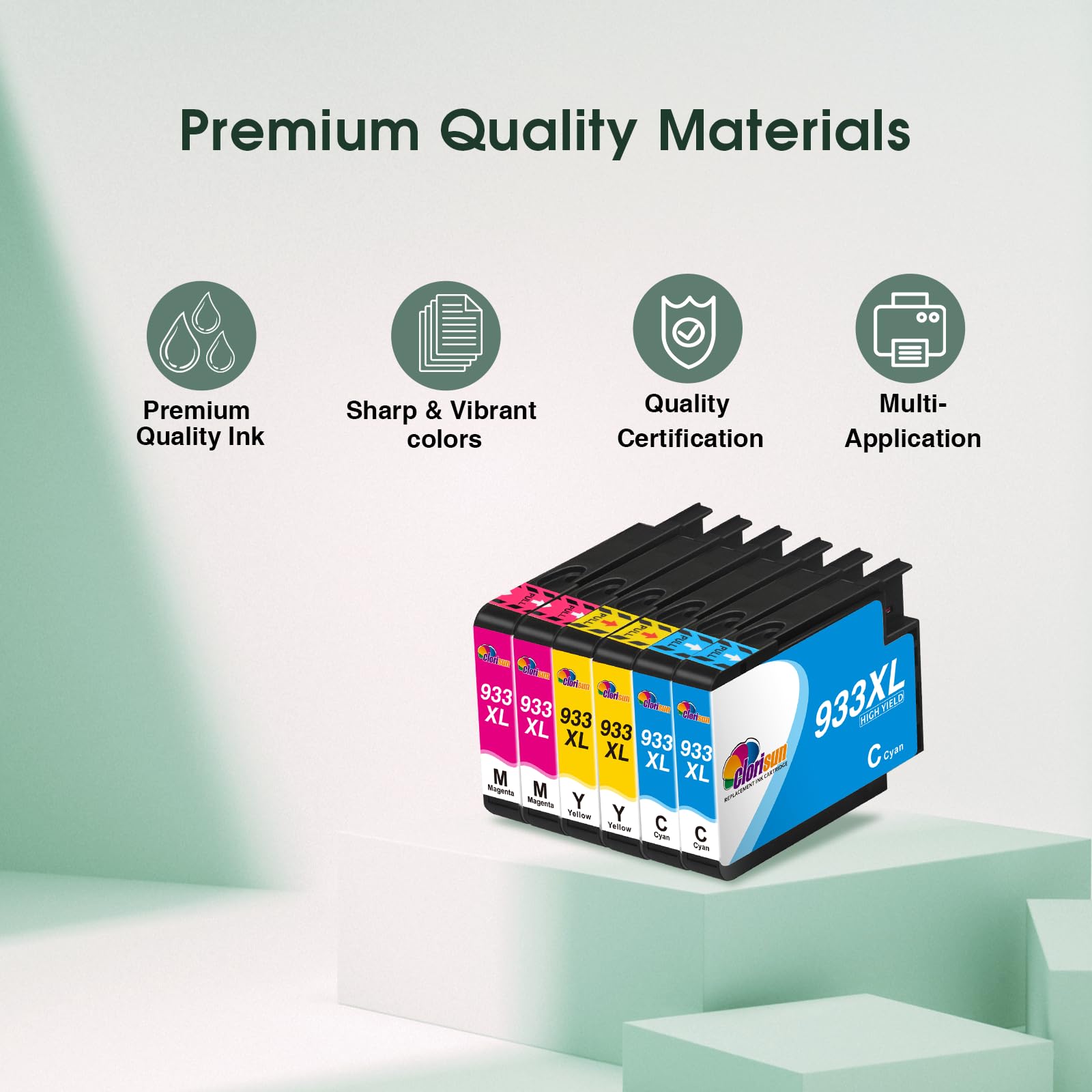 Clorisun 933 933XL Color Ink Cartridge Compatible for HP 933 933XL OfficeJet 6700 6600 7612 6100 7610 7510 7110 Printer (2Cyan, 2Magenta, 2Yellow) 6 Pack