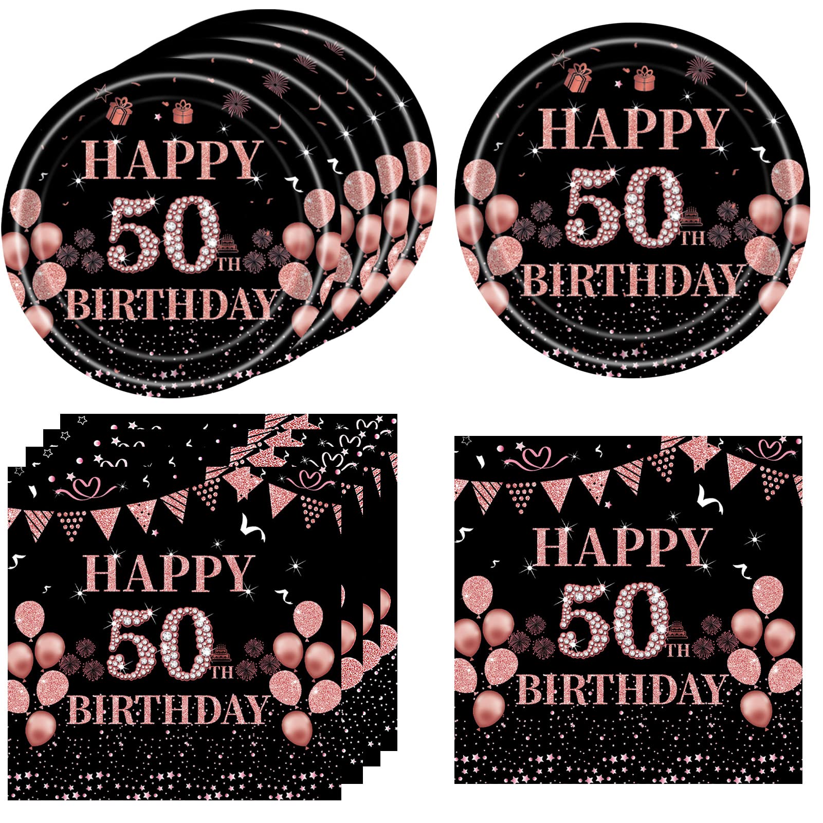 40 Pcs 50th Birthday Decorations for Women Rose Gold Pink Birthday Supplies1975 Happy 50th Birthday Party Supplies Plates and Napkins for gifts women