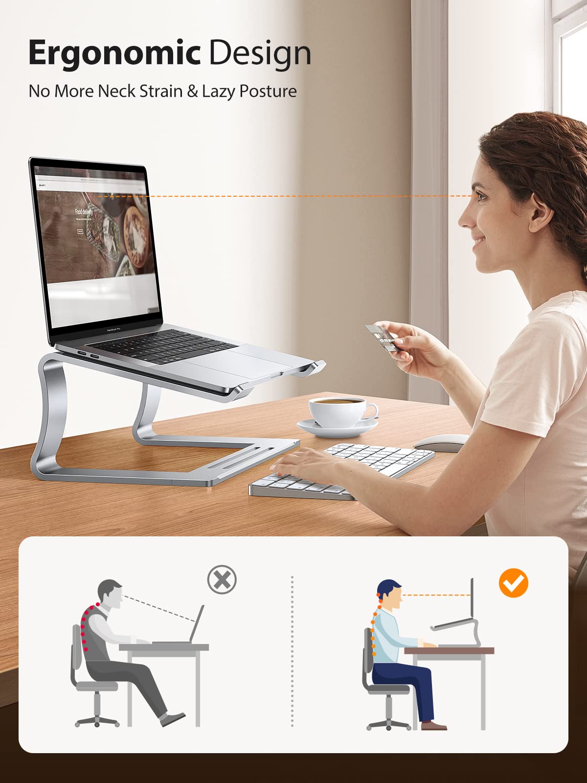 VICSEED 𝗨𝗽𝗴𝗿𝗮𝗱𝗲 [Large Laptops Friendly] Laptop Stand, Ergonomic Notebook Stand, Aluminum Adjustable Laptop Stand for Desk for MacBook Air/Pro, Acer, Dell, HP, Lenovo All 10-18 inch Laptops