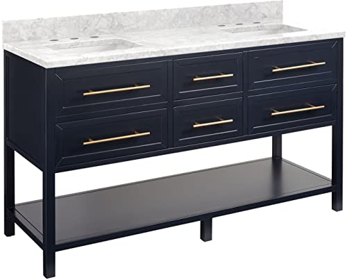 Signature Hardware 953331-60-RUMB-8 Robertson 60" Free Standing Double Vanity Cabinet Set with Wood Cabinet, Vanity Top and Rectangular Undermount Sinks - 8" Faucet Holes