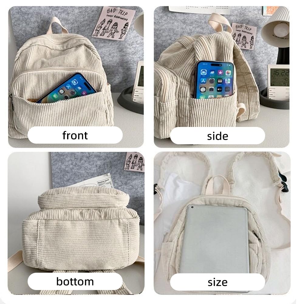 Didida Mini Corduroy Backpack Purse for Women Aesthetic Backpack Small Back Pack Purse Cute Mini Backpacks (Black)