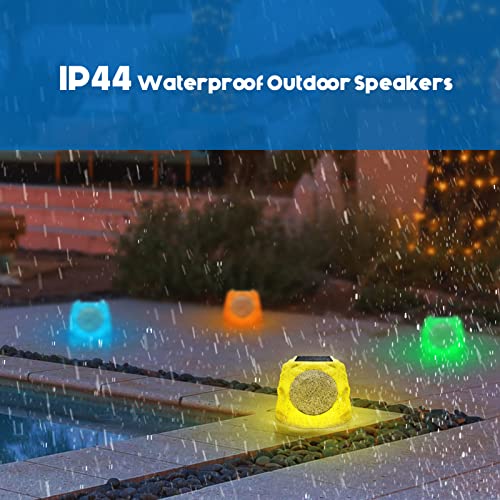 Outdoor Rock Speaker Solar-Powered Wireless Bluetooth 5.0 Speaker Waterproof with RGB Color Multi-Unit Connect Outdoor Speakers for Patio Pool Deck Yard Garden and Home - Pair