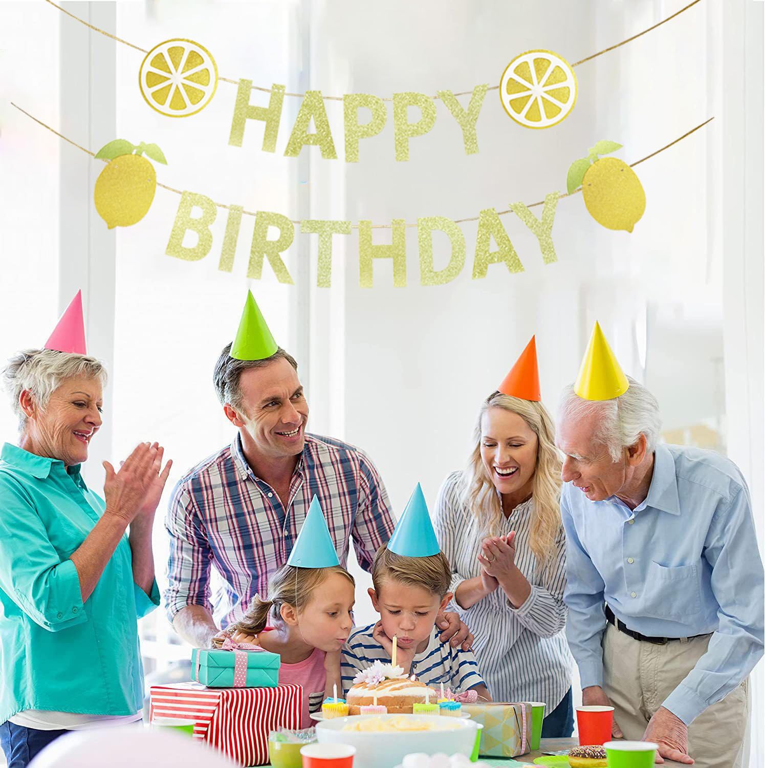 KUNGOON Lemon Happy Birthday Banner, Lemonade Birthday Party Decorations, 7 inches x 5.9 inches, Yellow