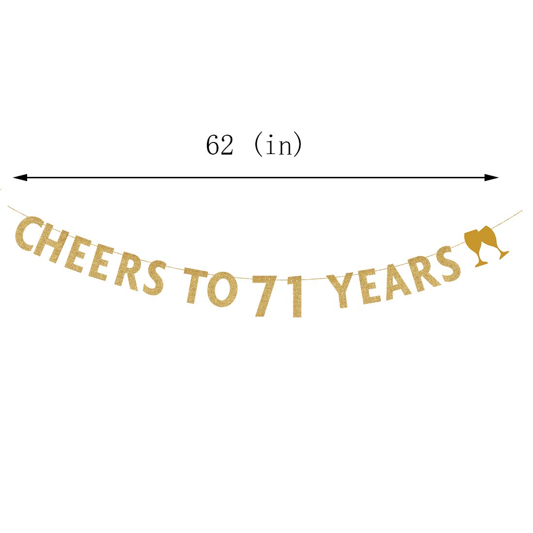 MAGJUCHE Gold glitter Cheers to 71 years banner,71th birthday party decorations