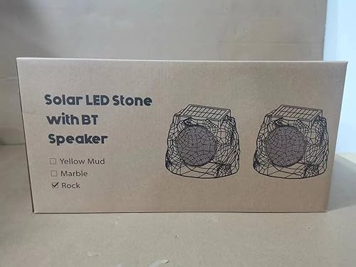 Outdoor Rock Speaker Solar-Powered Wireless Bluetooth 5.0 Speaker Waterproof with RGB Color Multi-Unit Connect Outdoor Speakers for Patio Pool Deck Yard Garden and Home - Pair