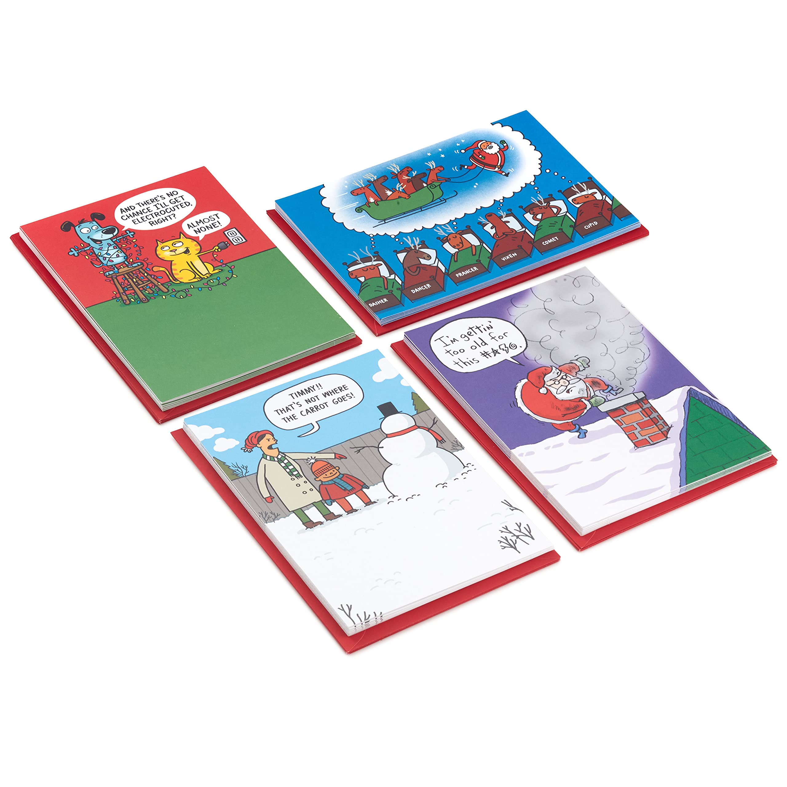 Hallmark Shoebox Funny Boxed Christmas Cards Assortment, Festive Cartoons (4 Designs, 24 Cards with Envelopes)
