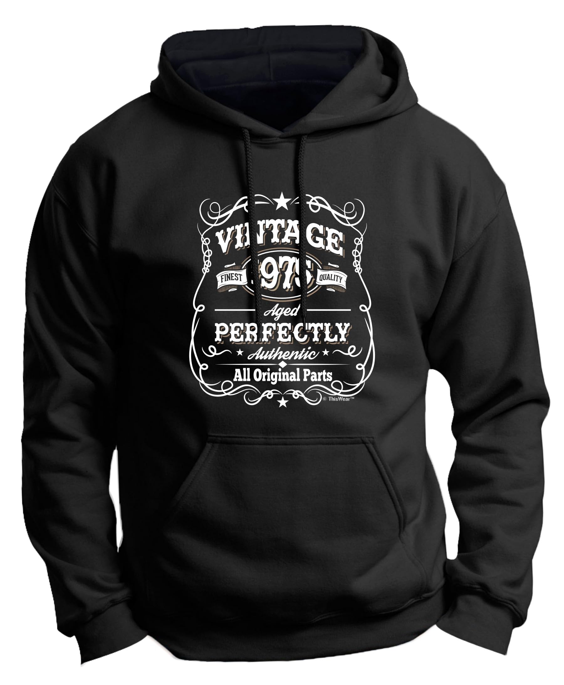 ThisWear 50th Birthday Party Supplies 50th Gifts 50th Birthday Gifts Vintage 1975 All Original Parts Premium Hoodie Sweatshirt 2XL Black