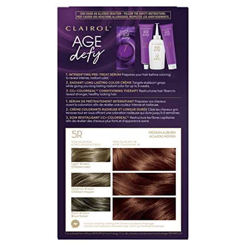 Clairol Age Defy Permanent Hair Dye, 5R Medium Auburn Hair Color, Pack of 3