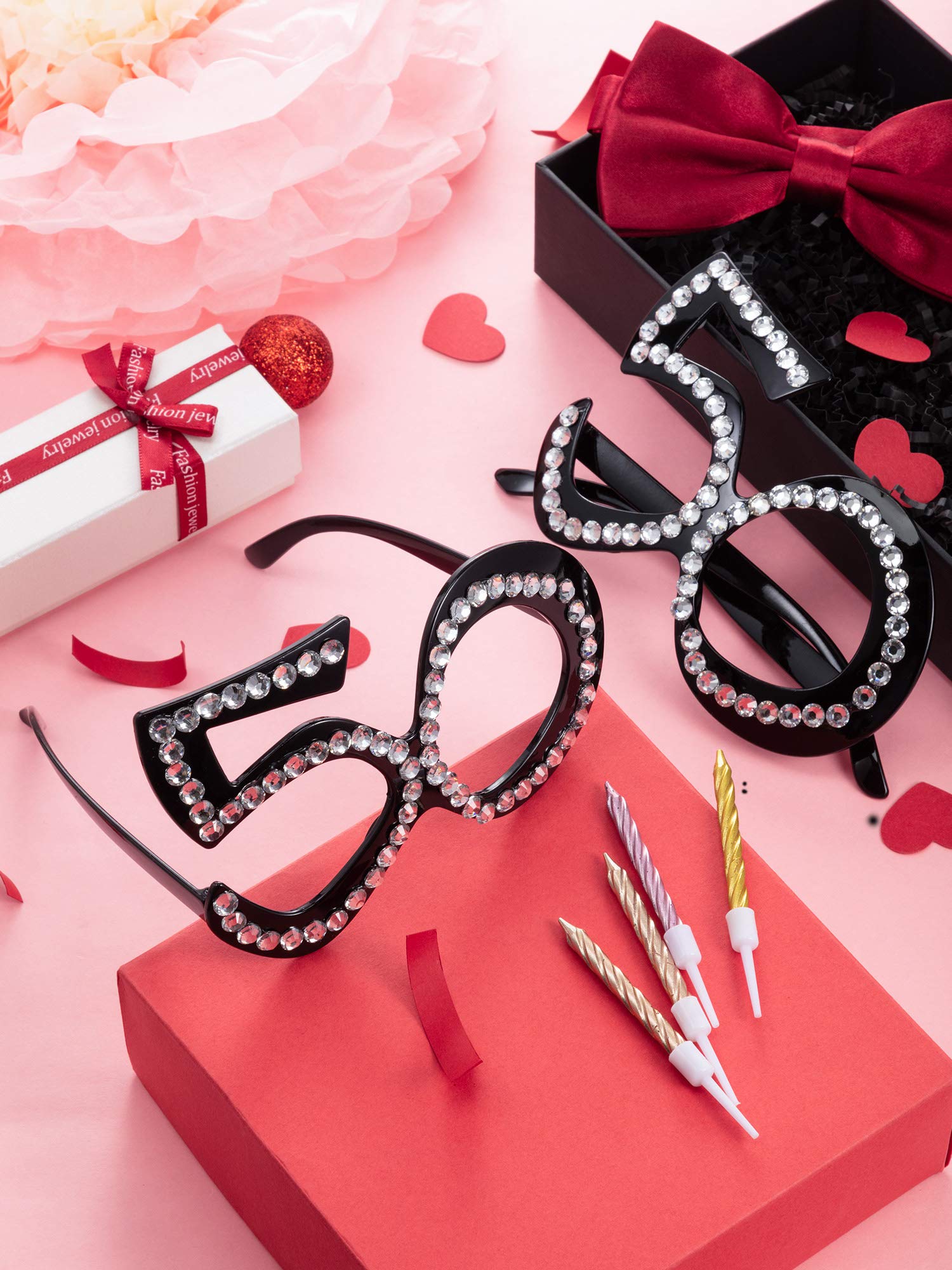Frienda 9 Pairs 50th Birthday Glasses with Rhinestones Costume Sunglasses Novelty Eyewear Celebration Decoration(Black)