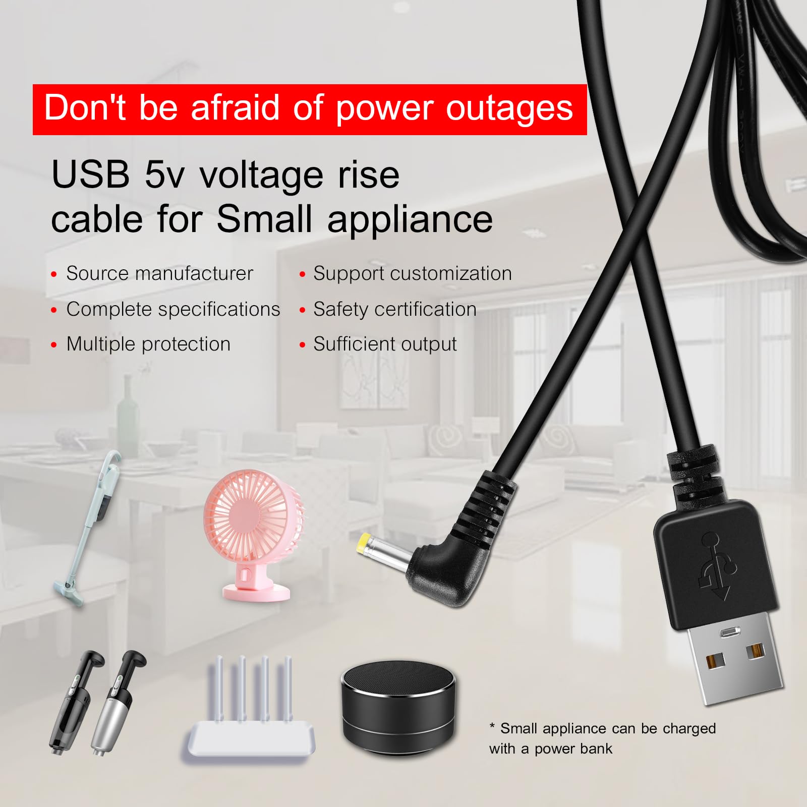 YAXIGE USB 5V to 12V DC Socket Mobile Cable 4mm x 1.7mm, Compatible with Dot Devices, USB Boost Converter Cable, Power Adapter Cable, LED Small Lighting, Small Fan Speaker