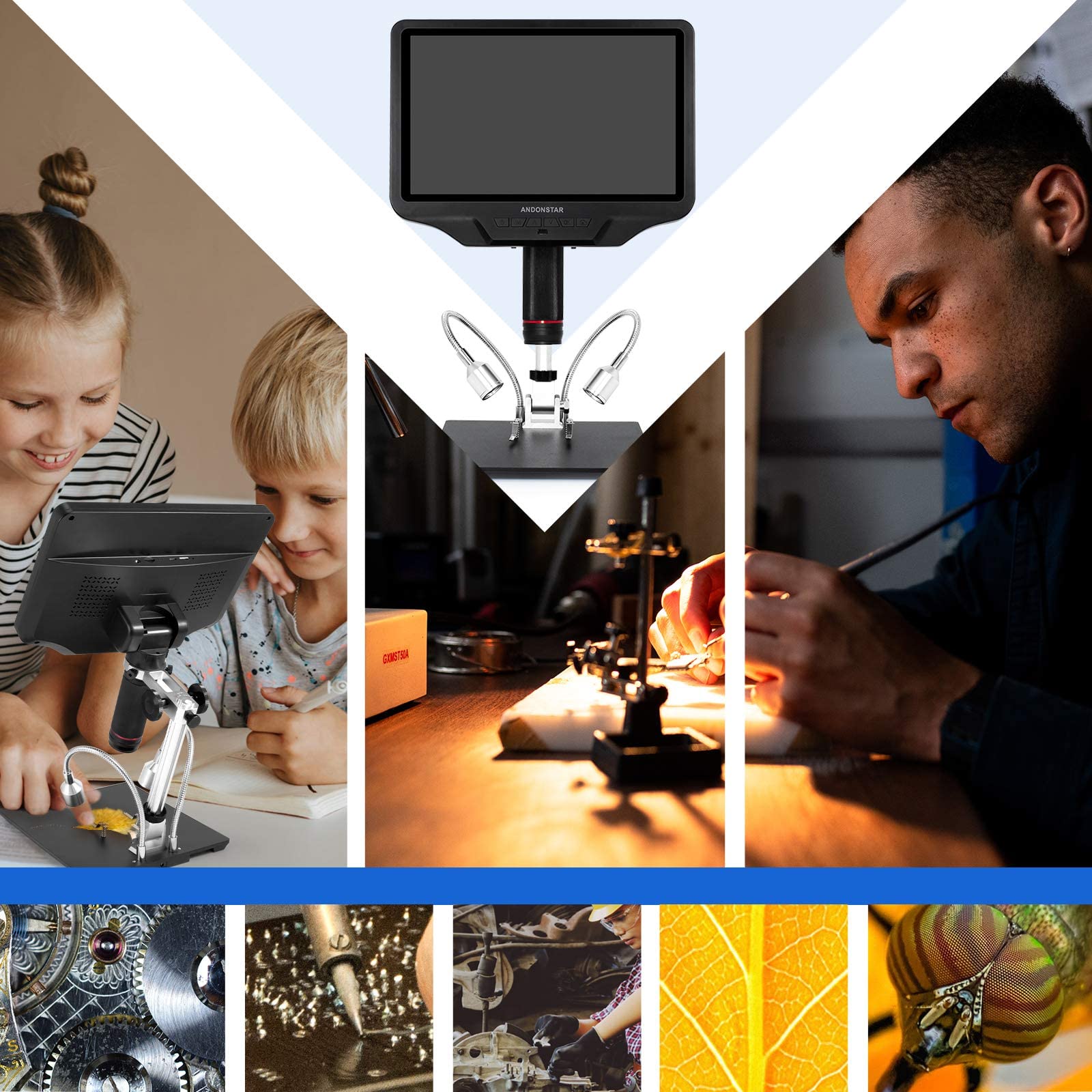 Andonstar AD409 10.1 inch HDMI Digital Microscope for Soldering 300X Electronic Microscope Camera for PCB Circuit Board Repair, Windows Compatible