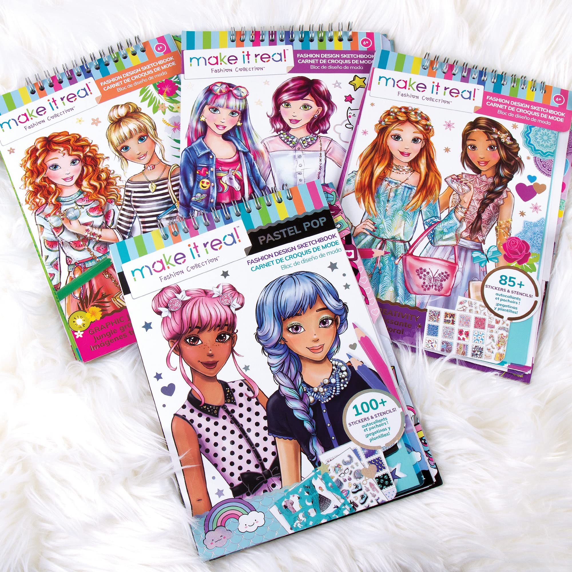 Make It Real Fashion Design Sketchbook for Girls - Pastel Pop Kit with 105 Stickers, Stencils, Design Guide - Pastel & Rainbow-Themed Fashion, Creative Gift Kids Ages 6+, Develops Real-World Skills