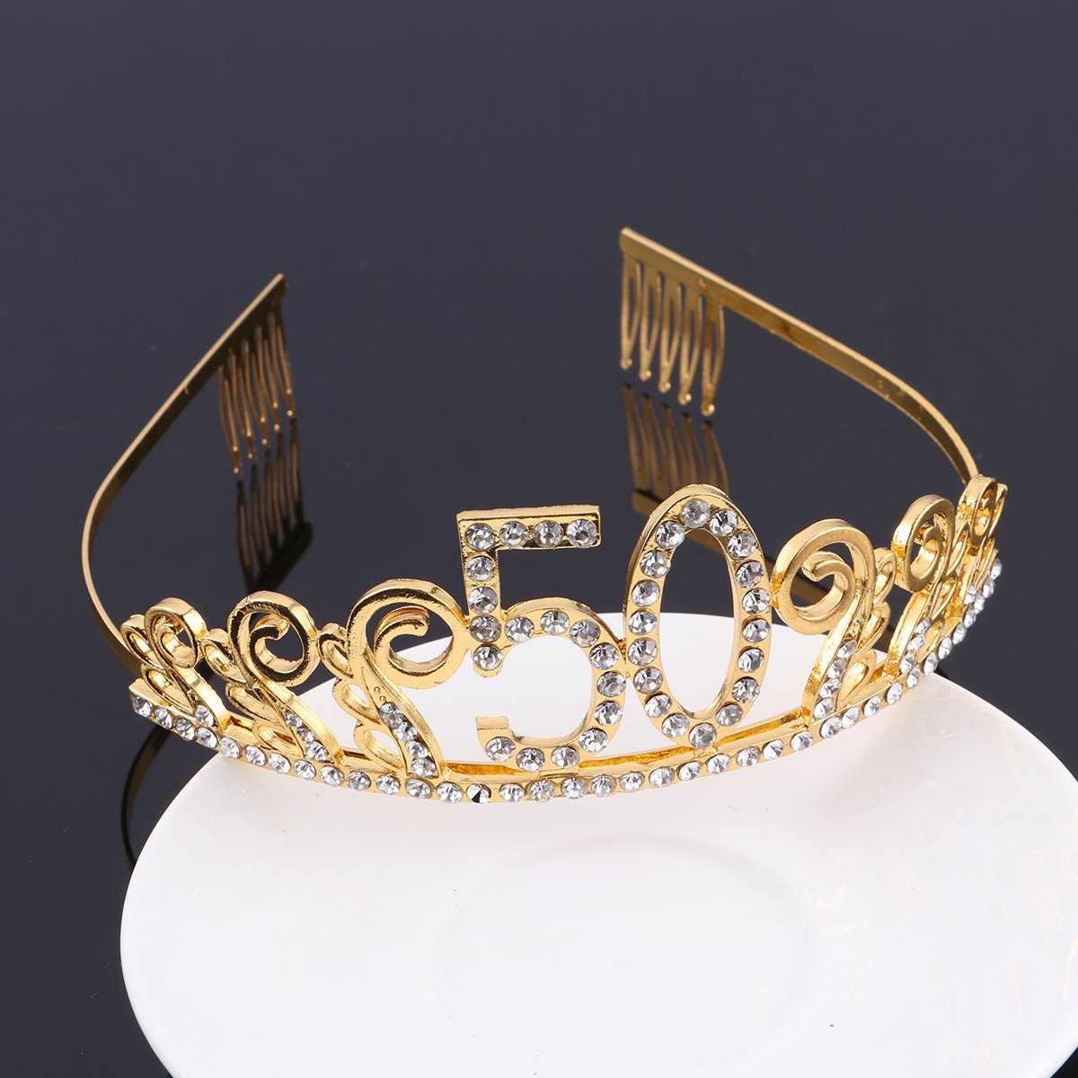 50th Birthday Tiara,Crystal Glitter Birthday Tiara Crown with Side Comb Princess Headband Party Supplies for Women