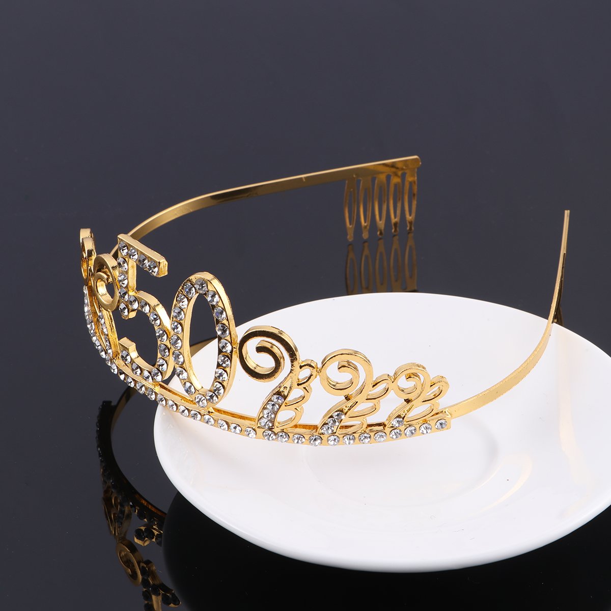 50th Birthday Tiara,Crystal Glitter Birthday Tiara Crown with Side Comb Princess Headband Party Supplies for Women