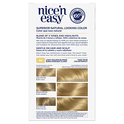 Clairol Nice'n Easy Permanent Hair Dye, 9G Light Golden Blonde Hair Color, Pack of 1