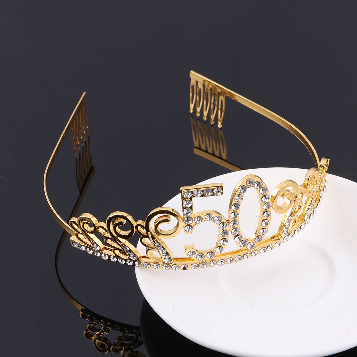 50th Birthday Tiara,Crystal Glitter Birthday Tiara Crown with Side Comb Princess Headband Party Supplies for Women