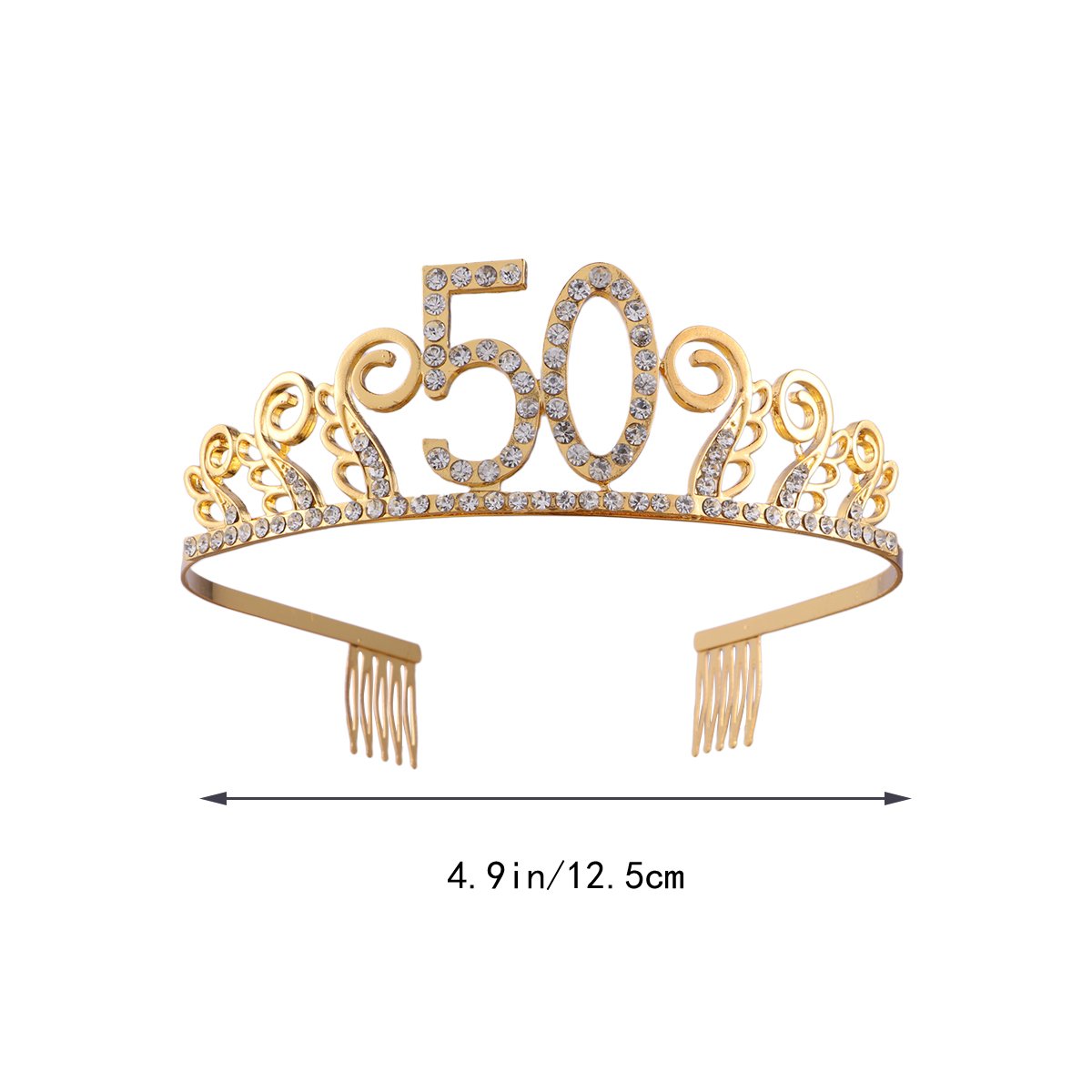 50th Birthday Tiara,Crystal Glitter Birthday Tiara Crown with Side Comb Princess Headband Party Supplies for Women