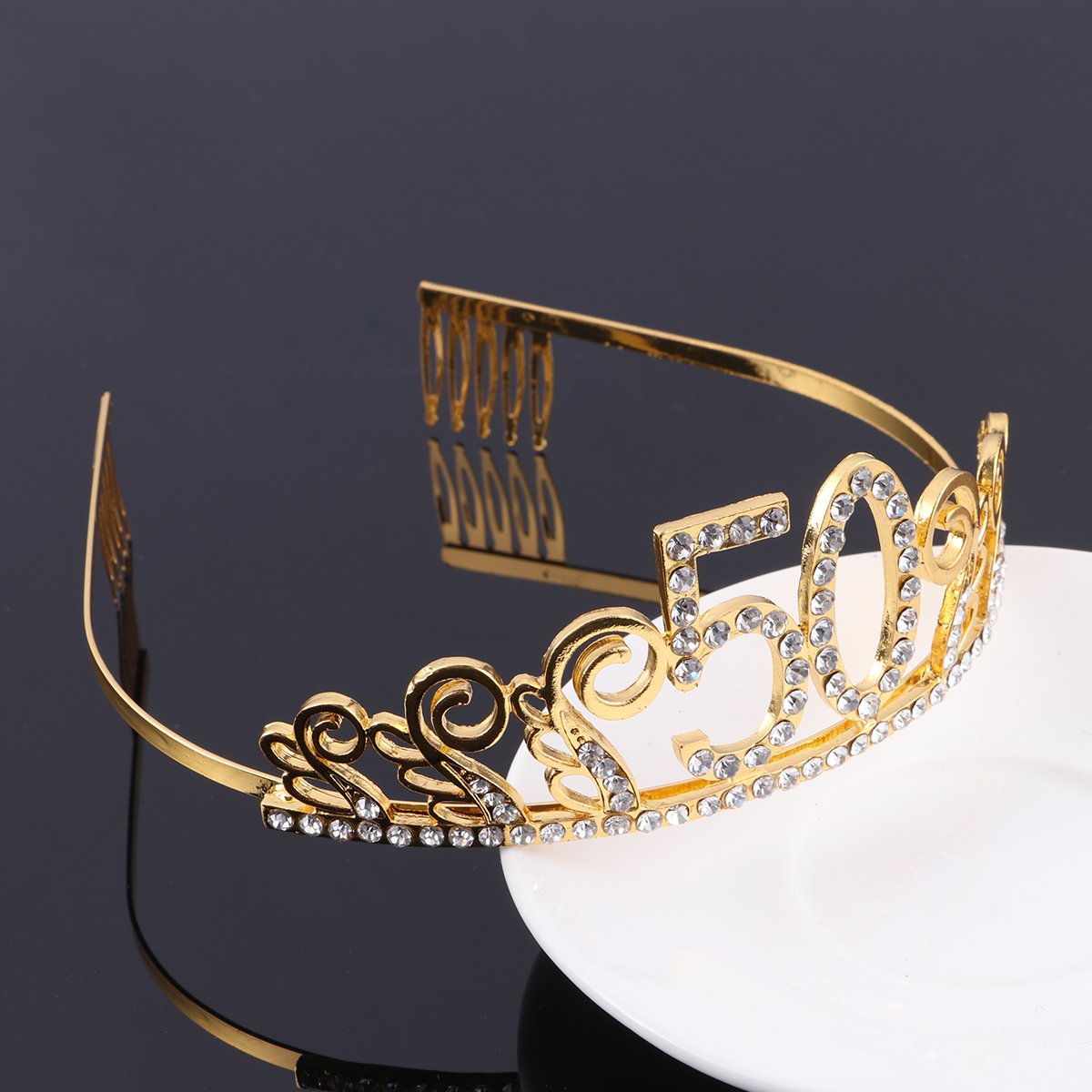 50th Birthday Tiara,Crystal Glitter Birthday Tiara Crown with Side Comb Princess Headband Party Supplies for Women