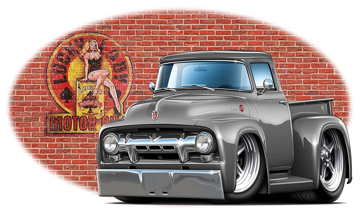 1954 Ford F100 Grey Pickup Truck Classic Brick Wall Design Full Color Tshirt Large Navy