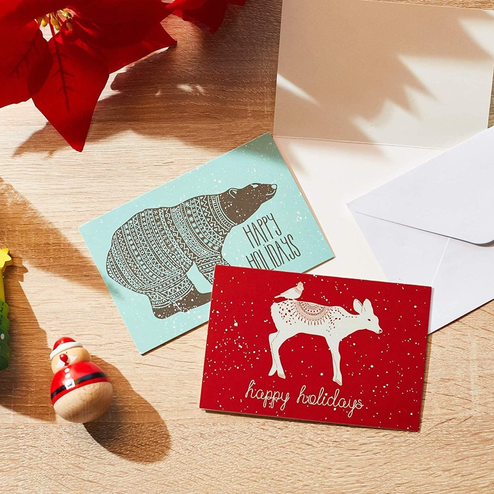 144 Pack Christmas Cards with Envelopes, 4x6 Blank Holiday Greeting Cards Assortment Box for Sending Holiday Wishes (6 Xmas Animal Designs)