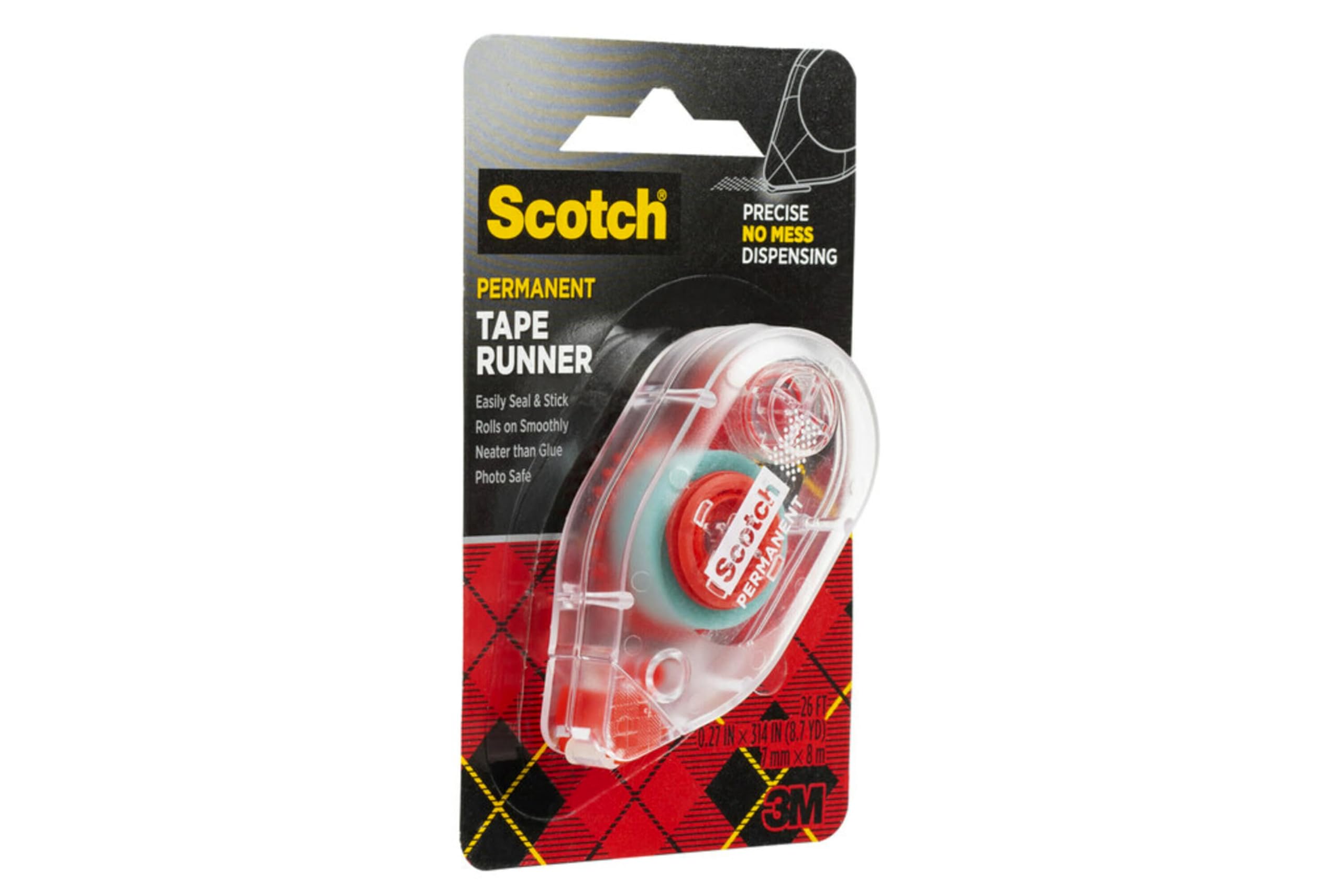 Scotch 3M Scotch Double Sided Adhesive Roller, 7 mm x 8 m, Red, 4 Pack