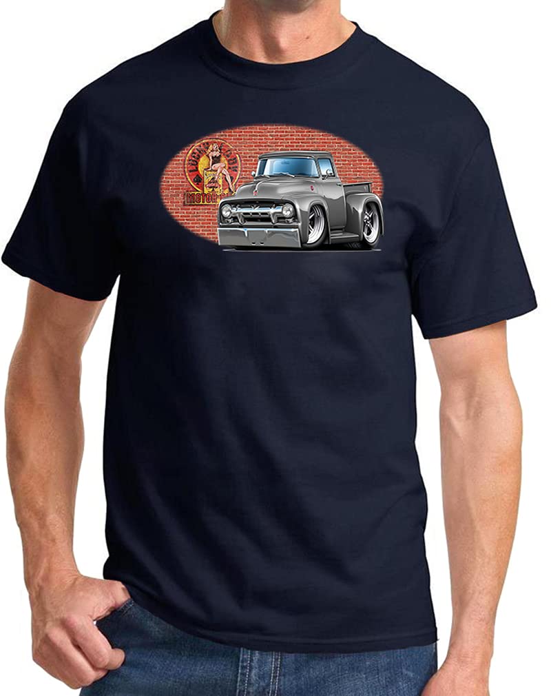 1954 Ford F100 Grey Pickup Truck Classic Brick Wall Design Full Color Tshirt Large Navy