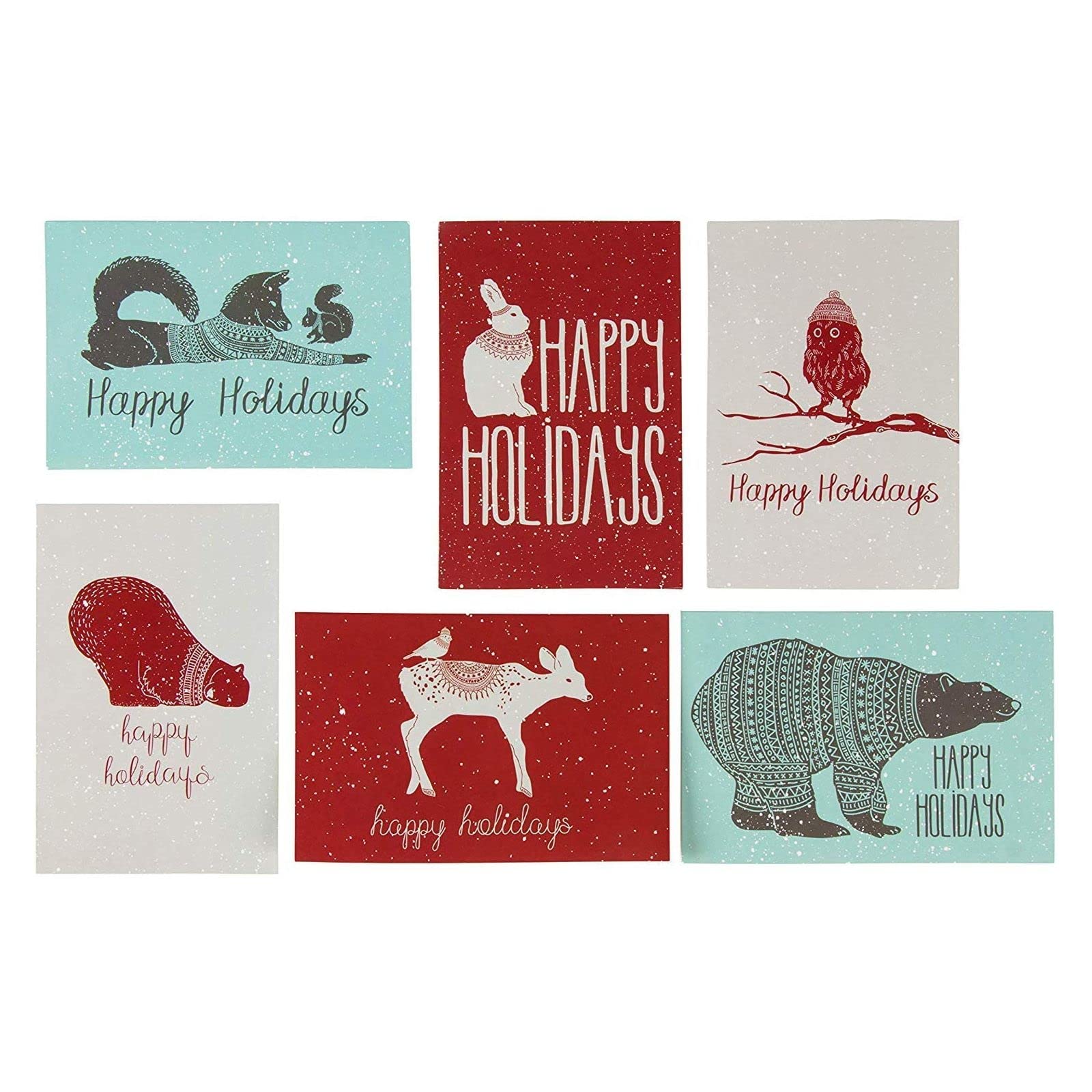 144 Pack Christmas Cards with Envelopes, 4x6 Blank Holiday Greeting Cards Assortment Box for Sending Holiday Wishes (6 Xmas Animal Designs)
