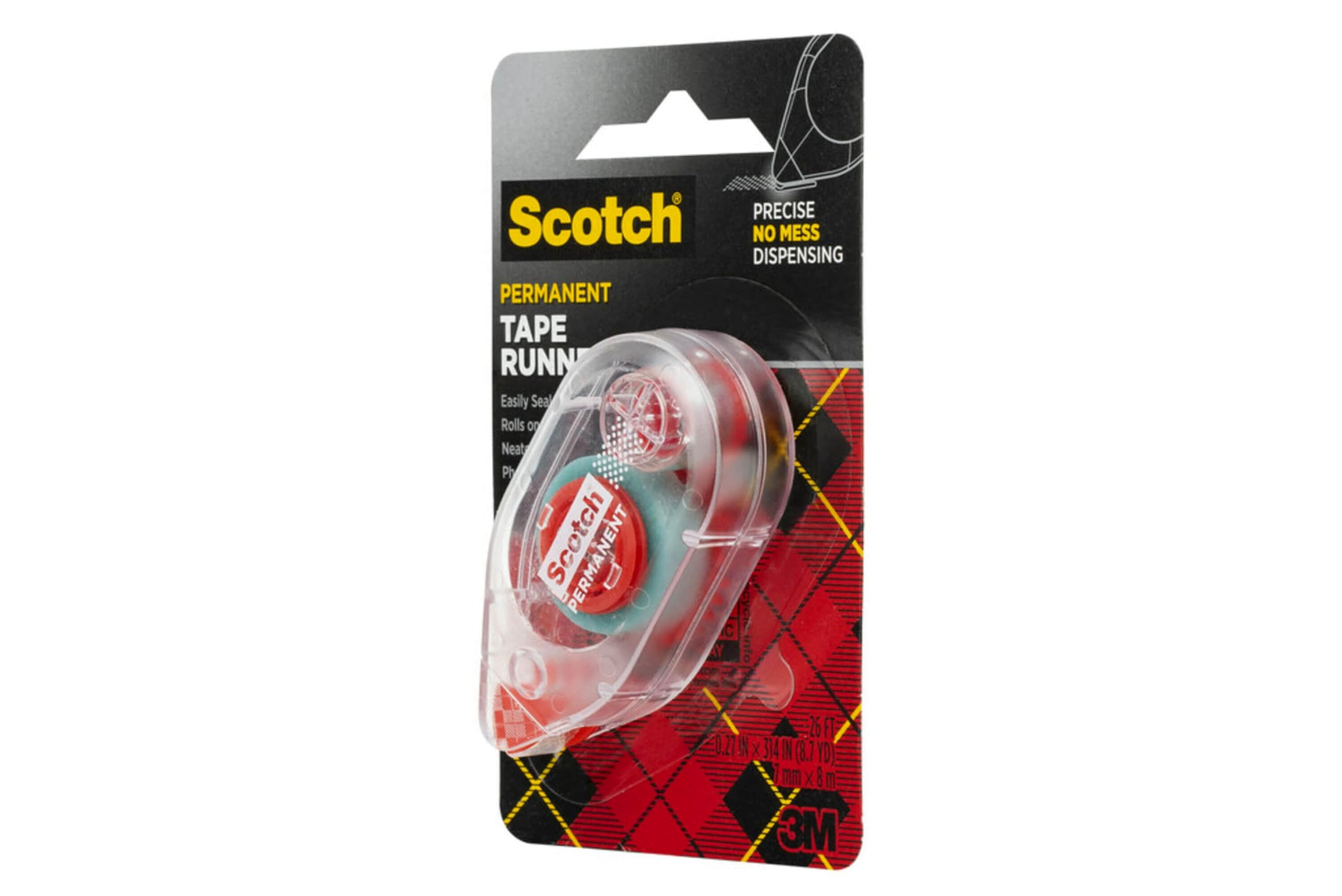 Scotch 3M Scotch Double Sided Adhesive Roller, 7 mm x 8 m, Red, 4 Pack