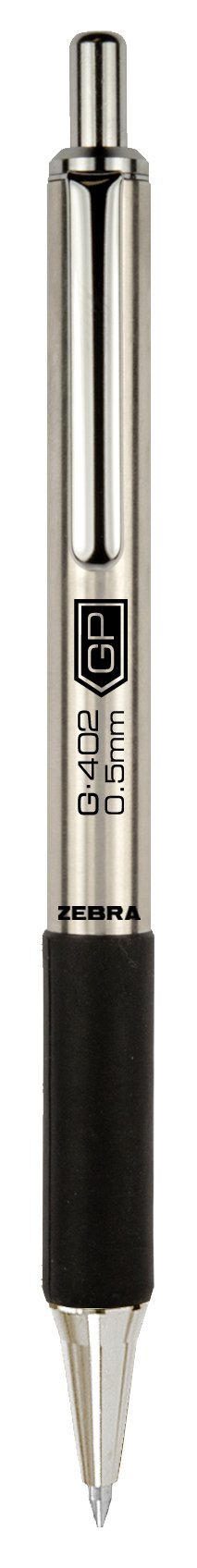 Zebra Pen G-402 Retractable Gel Pen, Stainless Steel Barrel, Fine Point, 0.5mm, Black Ink, 2-Pack