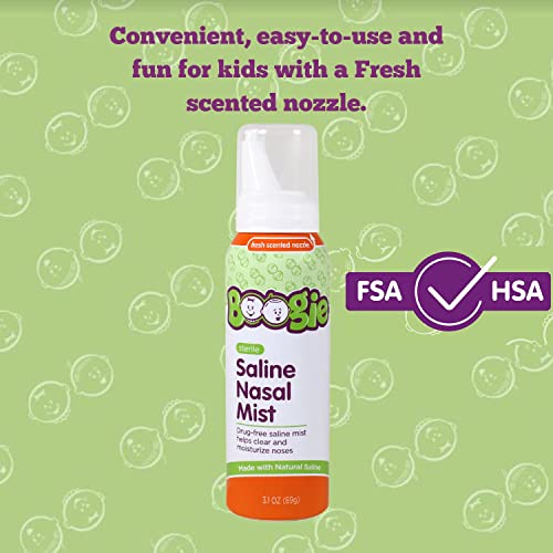 Boogie Mist Baby Saline Nasal Spray, Nasal Decongestant, Made with Saline, Fresh, 3.1 Ounce (Pack of 3)