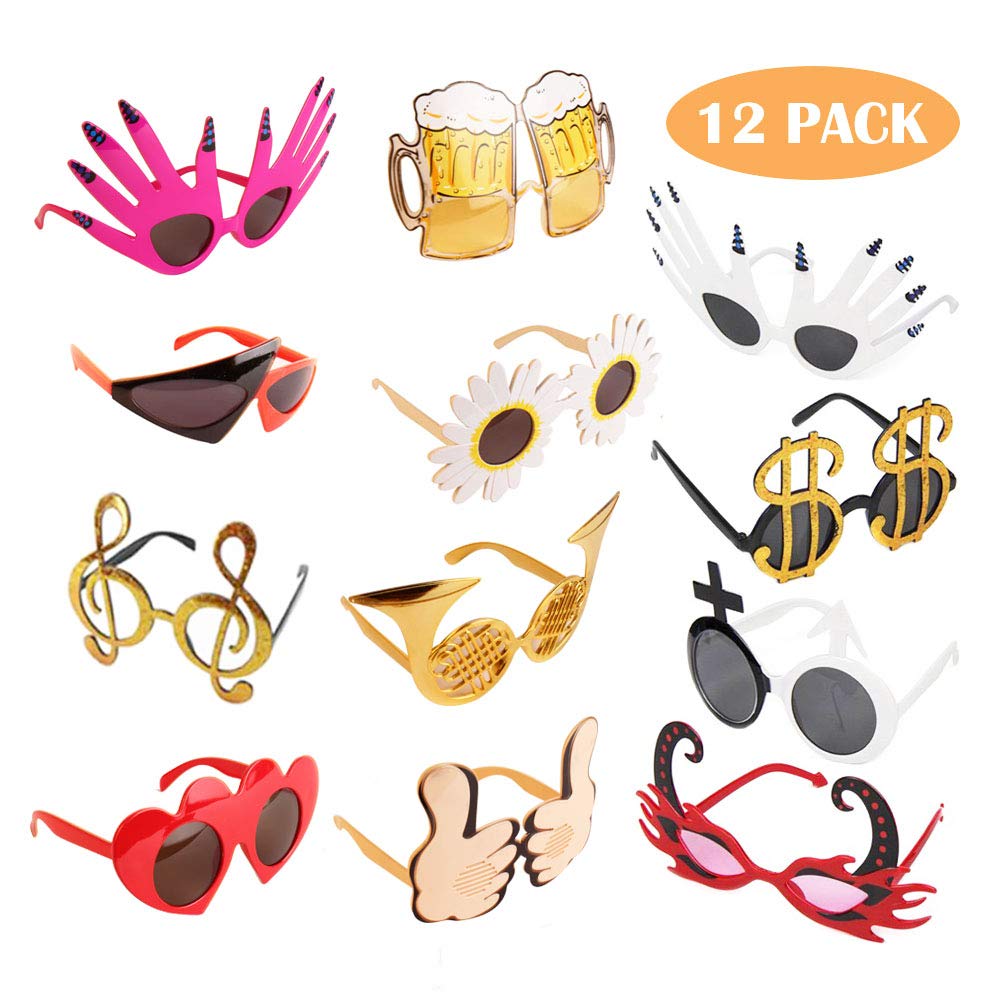 TD.IVES Funny Glasses Party Sunglasses Costume Sunglasses Masks,12 Pack Cool Shaped Funny Party Glasses,Photo Booth Props Sunglasses