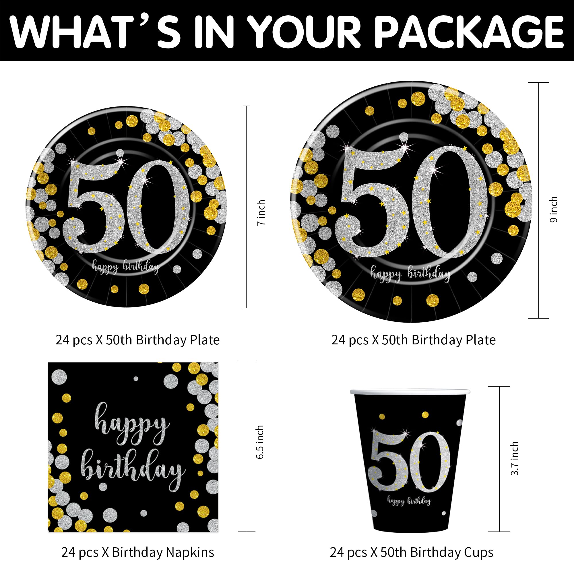 HIPVVILD Happy 50th Birthday Decorations Tableware Men Women - 50th Birthday Plates & Napkins Party Supplies, Plate, Cup, Napkin, Tablecloth, Cutlery, 50 Year Old Birthday Table Decorations | Serve 24