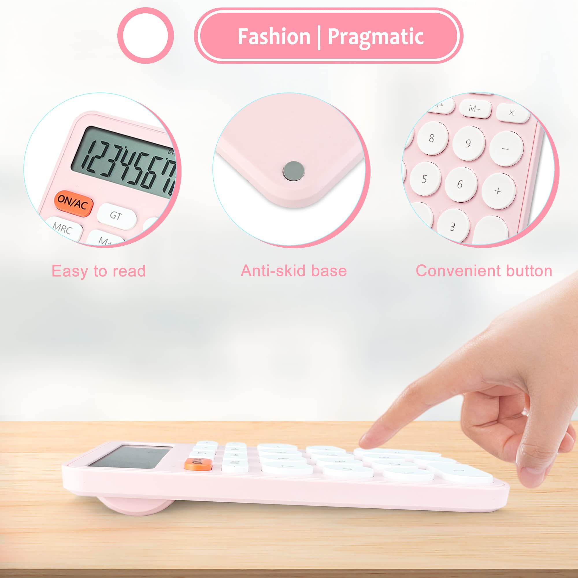 Standard Calculator 12 Digit,Desktop Large Display and Buttons,Calculator with Large LCD Display for Office,School, Home & Business Use,Automatic Sleep,with Battery (Pink and White)