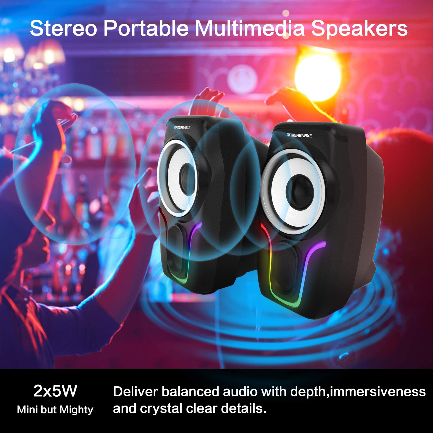 ZIYOU LANG Computer Speakers,2.0 Stereo Volume Control Gaming Speakers with Surround Sound,6 RGB LED Backlit Effect,USB Powered Wired Laptop Speakers with 3.5mm for Desktop Computer/PC/Laptops(Black)