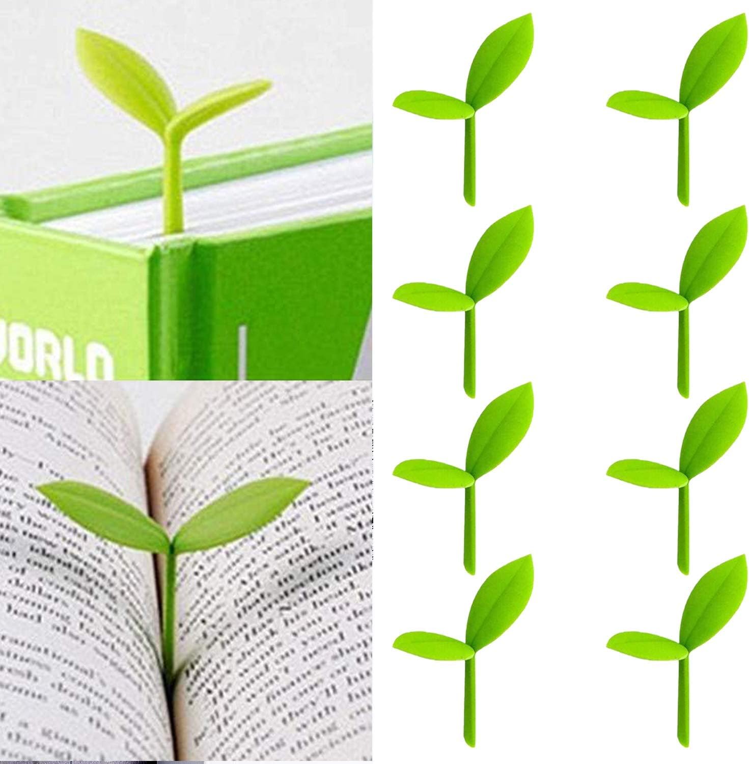 Sprout Little Green Bookmarks Silicone Grass Buds Creative Green Bookmarks, Gifts for Book Lovers Reading, Set of 8