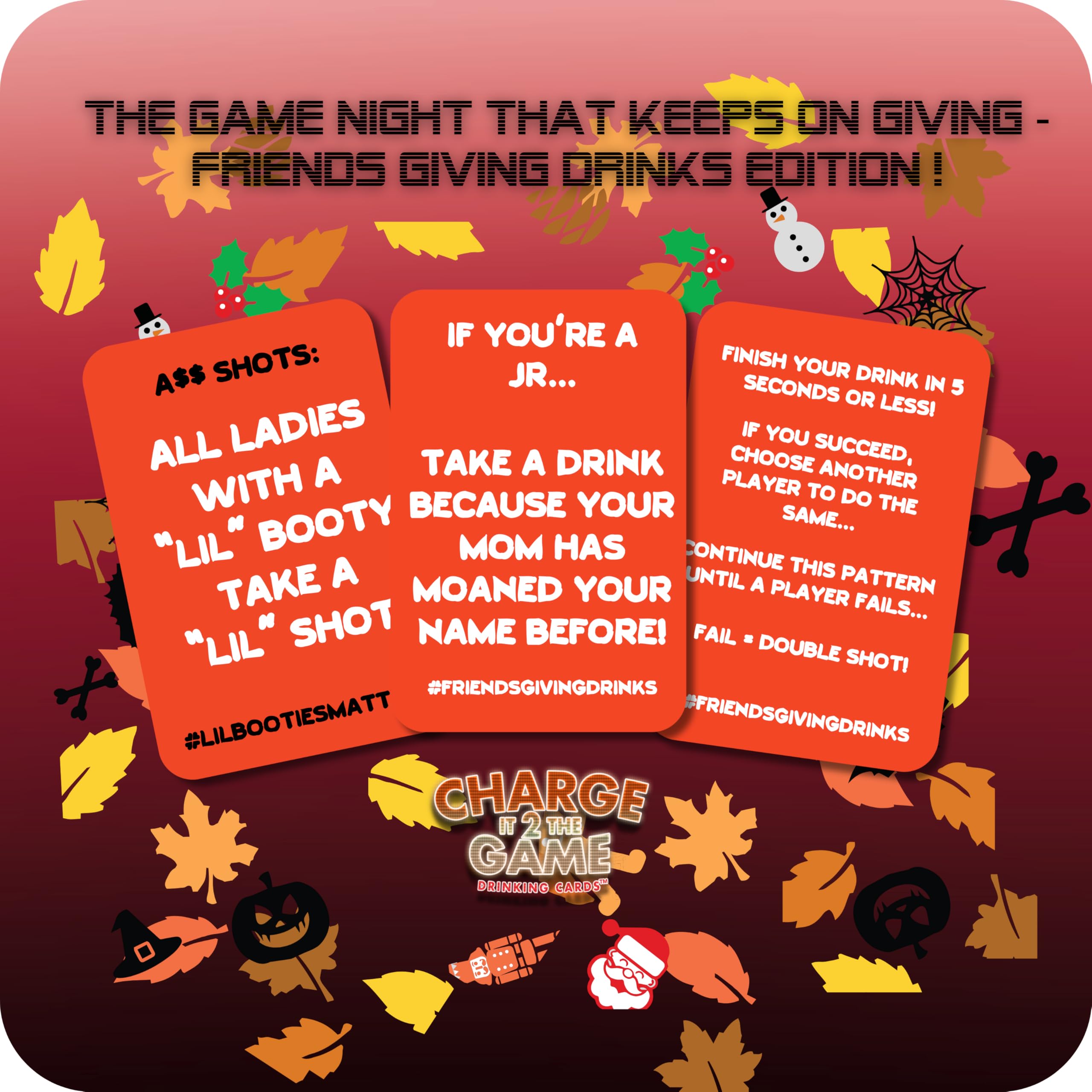 Charge It 2 The Game Drinking Cards - Friends Giving Drinks – Ultimate Holiday Drinking Game, 90 Fun Cards, Dares, Challenges – Perfect for Friendsgiving, Christmas & Holiday Parties