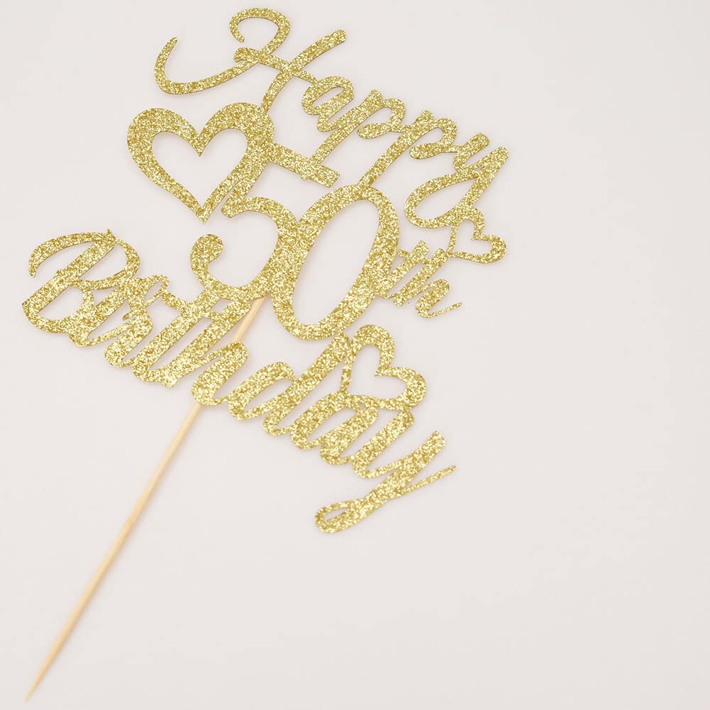 Happy 50th Birthday Cake Topper for 50th Birthday Party Decorations Supplies Gold Glitter