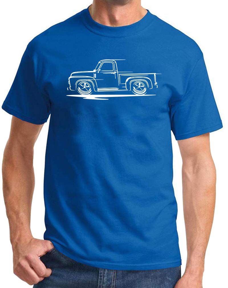 1953-56 Ford F100 F-100 Pickup Truck Redline Classic Outline Design Tshirt XL Royal