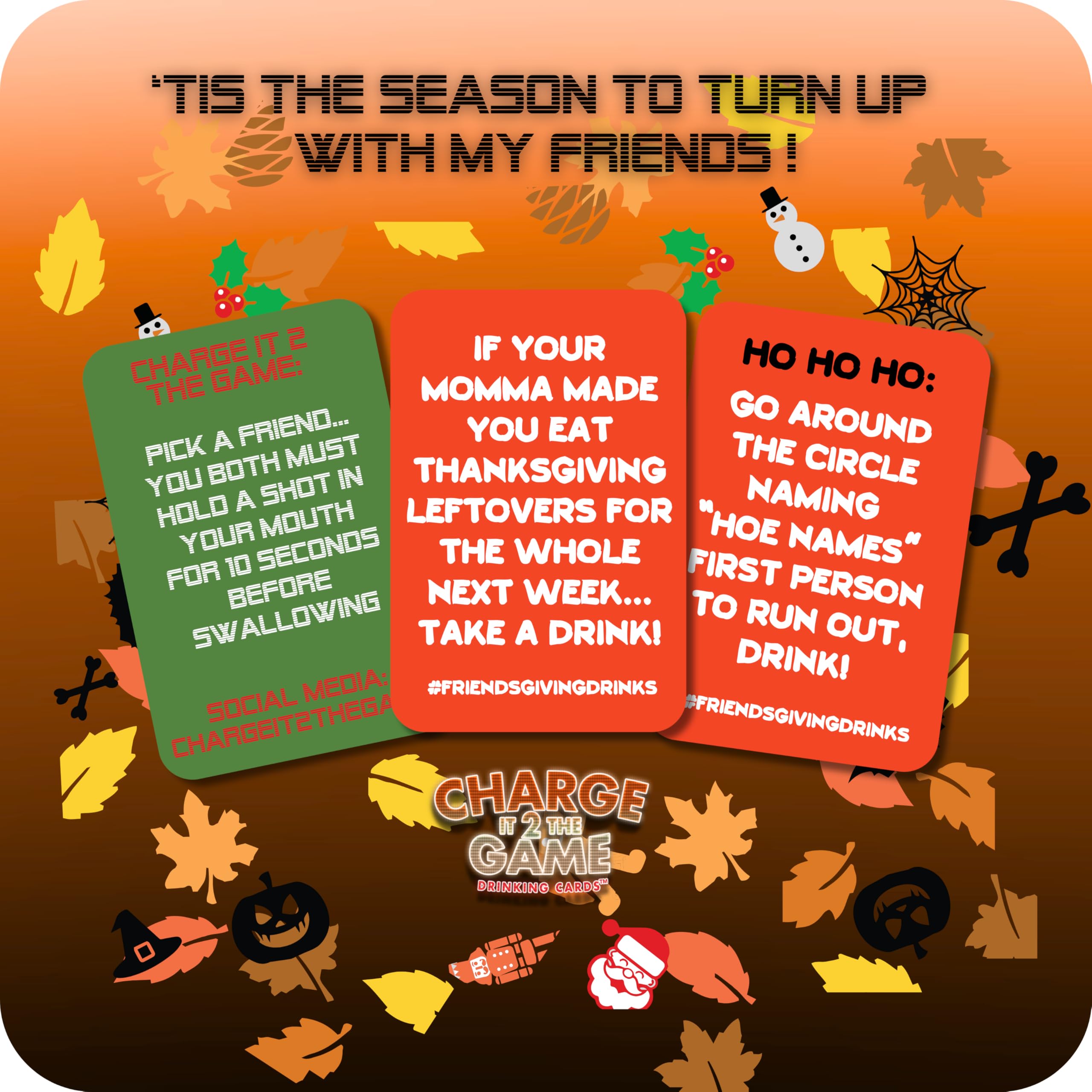 Charge It 2 The Game Drinking Cards - Friends Giving Drinks – Ultimate Holiday Drinking Game, 90 Fun Cards, Dares, Challenges – Perfect for Friendsgiving, Christmas & Holiday Parties