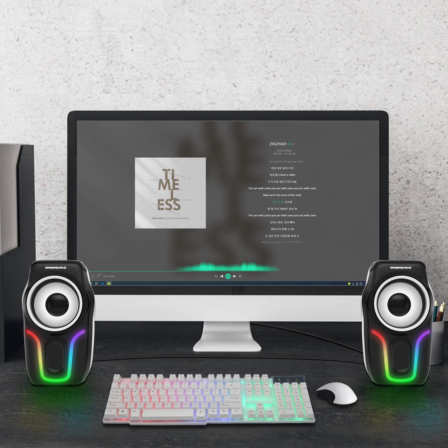 ZIYOU LANG Computer Speakers,2.0 Stereo Volume Control Gaming Speakers with Surround Sound,6 RGB LED Backlit Effect,USB Powered Wired Laptop Speakers with 3.5mm for Desktop Computer/PC/Laptops(Black)