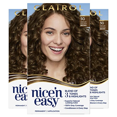 Clairol Nice'n Easy Permanent Hair Dye, 5G Medium Golden Brown Hair Color, Pack of 3
