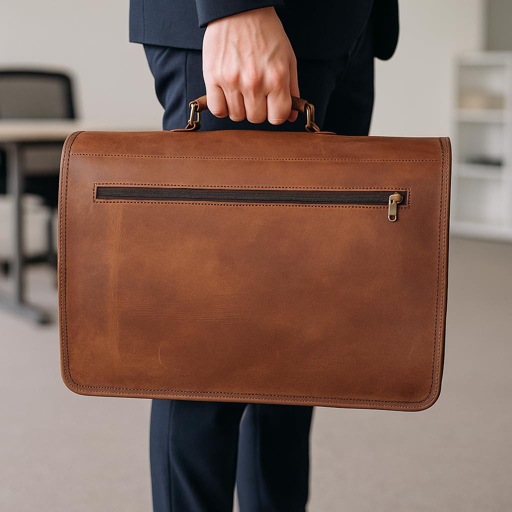 KPL 18 INCH Leather Briefcase Laptop Messenger bag best computer satchel Handmade Bags for men and women