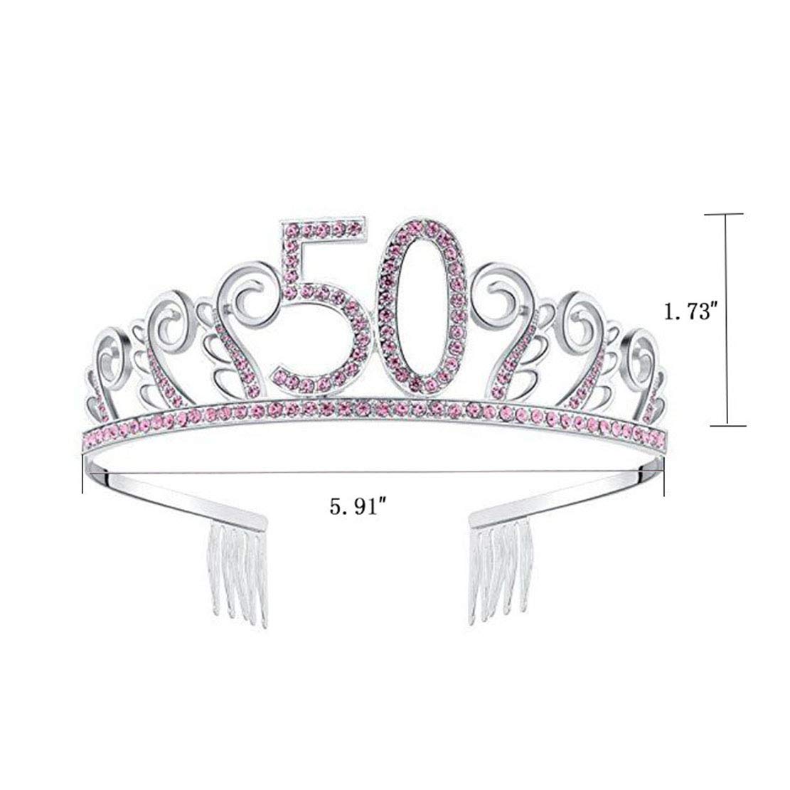 50th Birthday Cake Topper, 50th Sash Satin 50 & Fabulous Sash and Pink Rhinestone 50th Tiara for 50th Birthday Decorations and Party Supplies