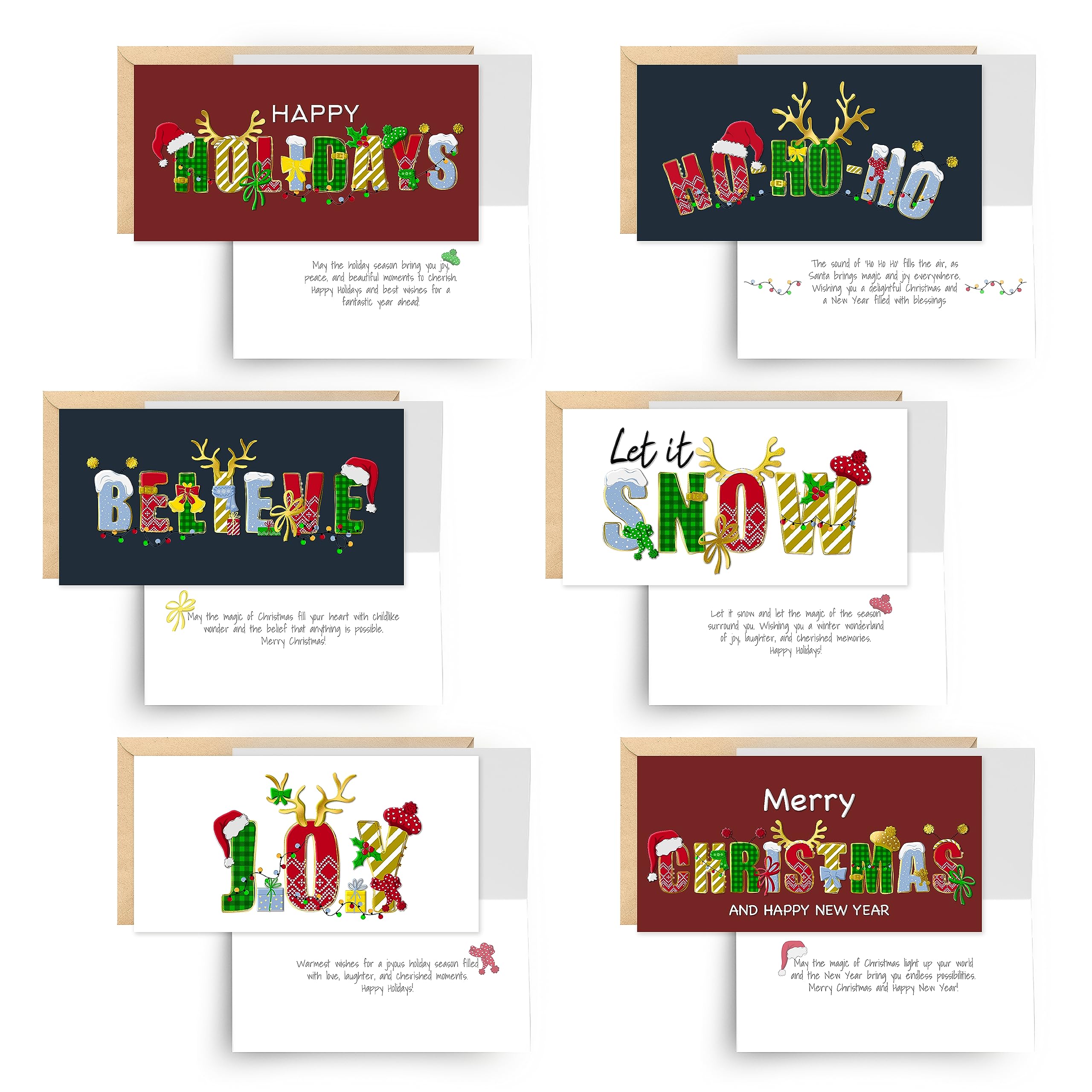 easykart labels 18 Christmas Cards Assortment with Envelopes & Sealing Stickers,Holiday Theme 6 Designs with Foiling & Emboss Effect,7.25" x 3.75" For Friends, Family and loved Ones